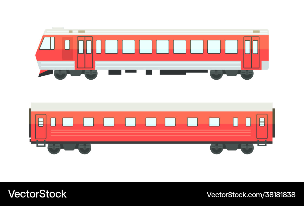 Railway passenger suburban vehicles set side view Vector Image