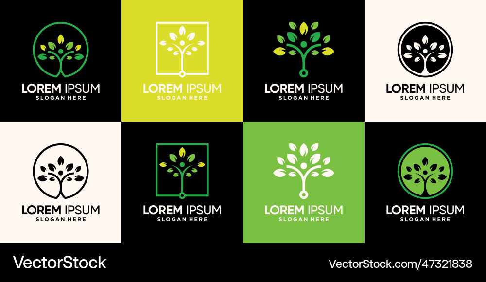 Set bundle of people tree logo design with unique Vector Image