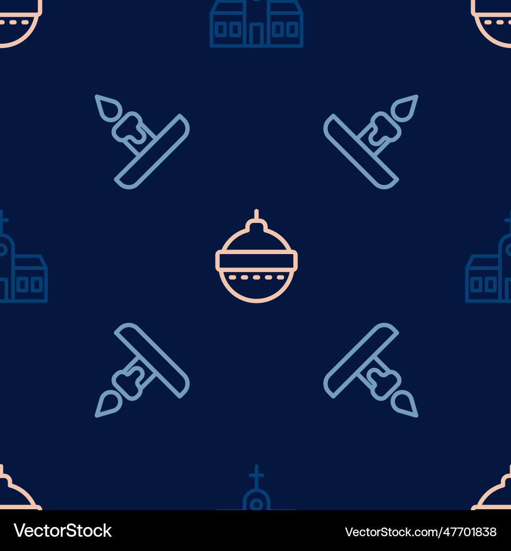 Set line church building burning candle Royalty Free Vector