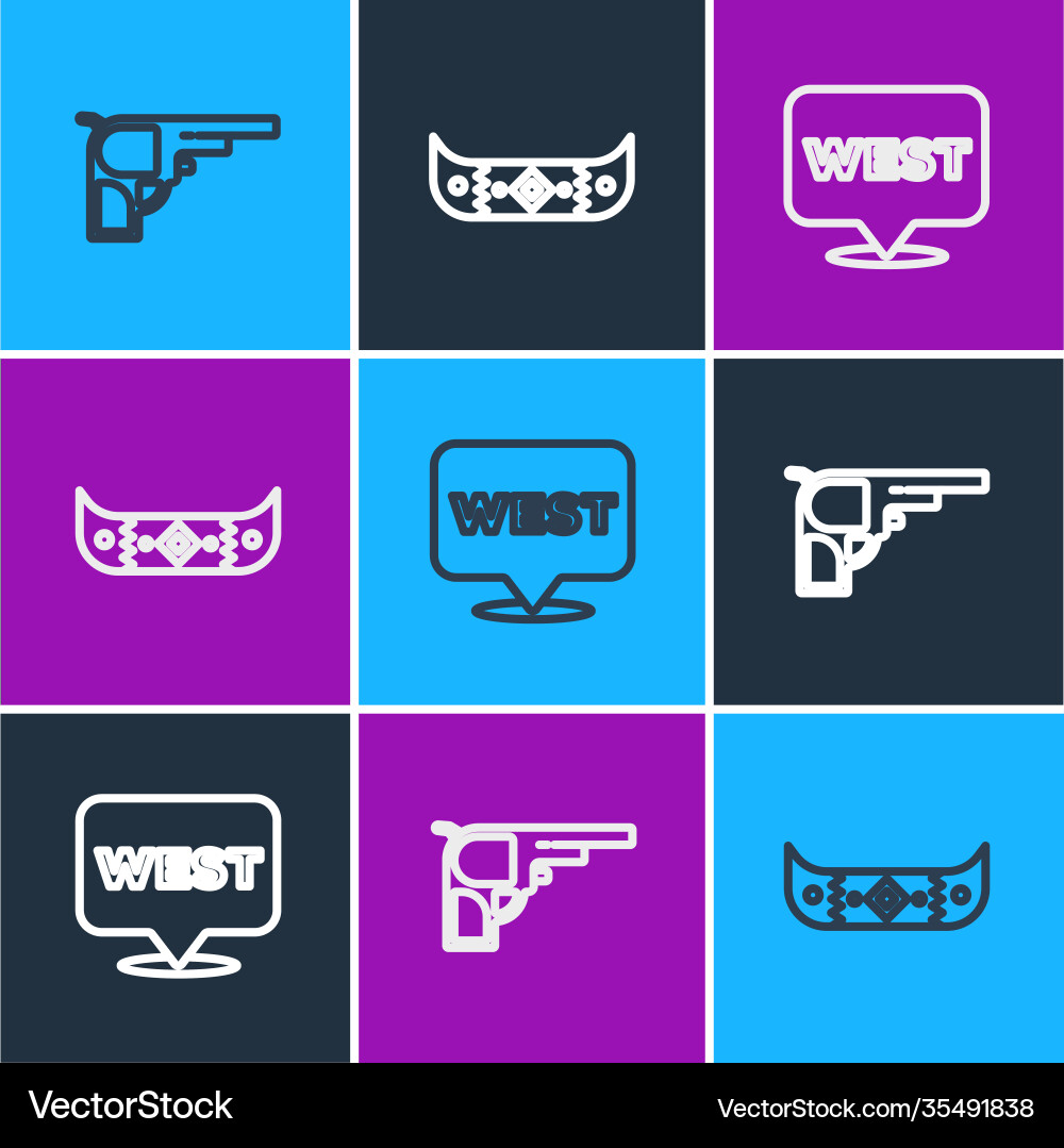 Set line revolver gun pointer to wild west Vector Image