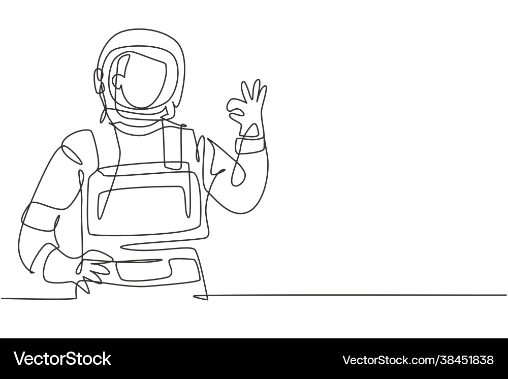 Single one line drawing male astronauts Royalty Free Vector