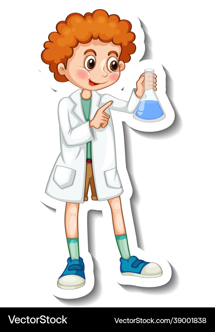 Sticker template with a scientist boy cartoon Vector Image