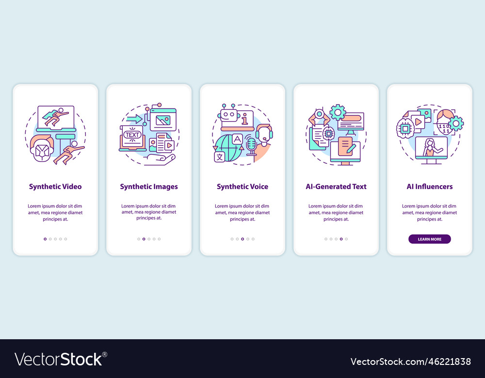 Synthetic media types onboarding mobile app screen