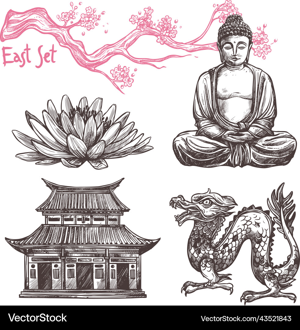 Asian sketch set Royalty Free Vector Image - VectorStock