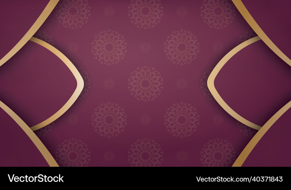Burgundy banner with antique gold pattern Vector Image