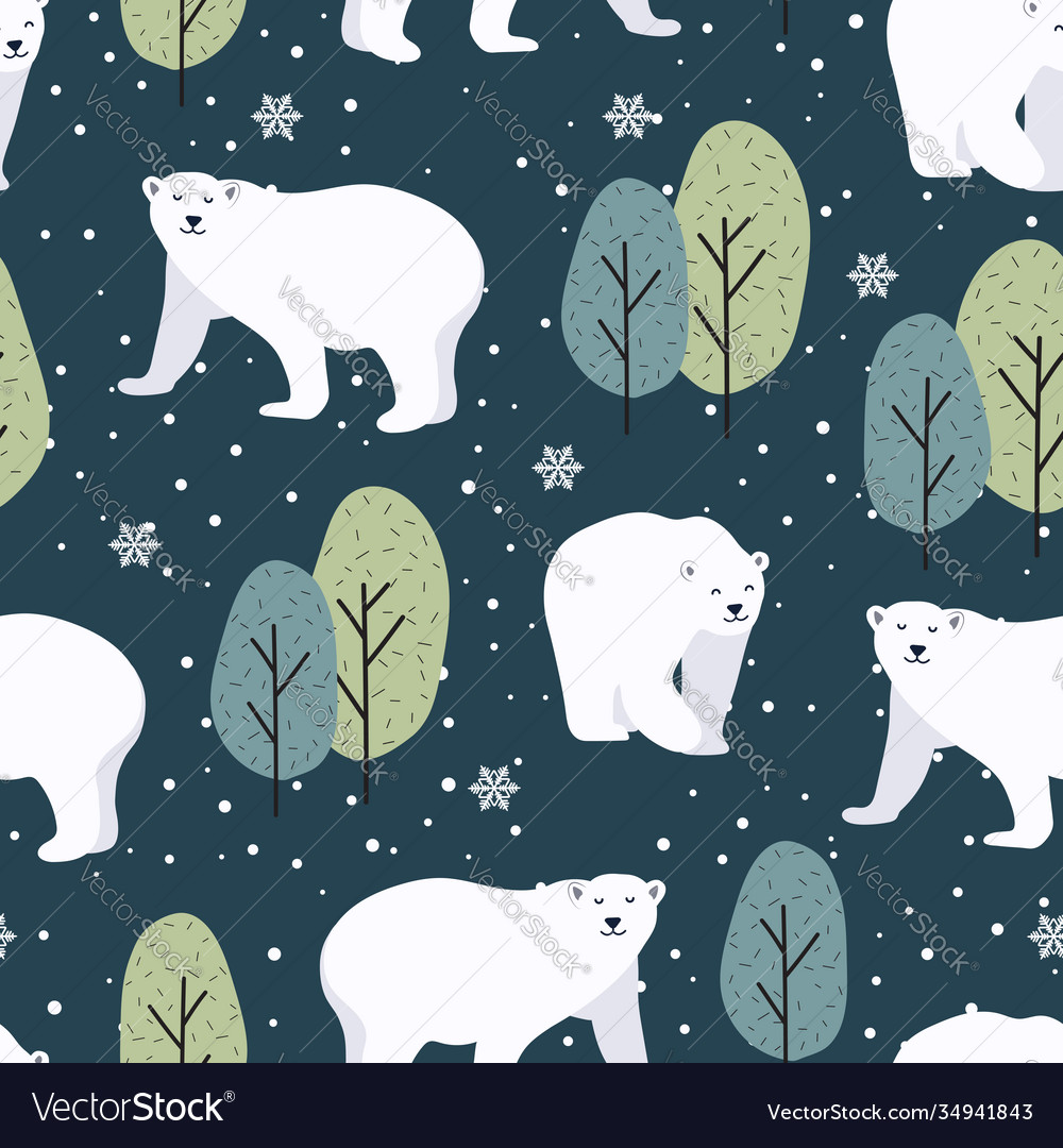Christmas seamless pattern with polar bear Vector Image