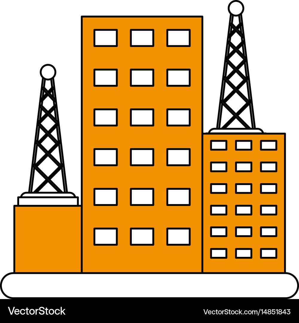 Color silhouette image yellow building facade Vector Image