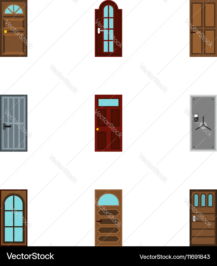 Door icons set flat style Royalty Free Vector Image