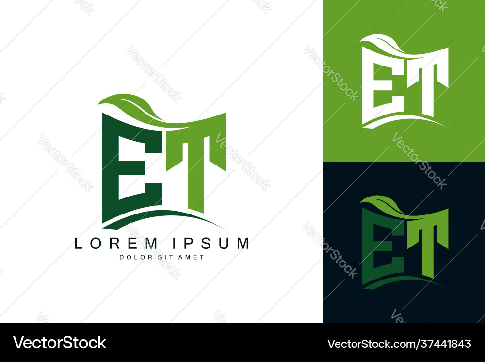 Et logo monogram with green leaf nature organic Vector Image
