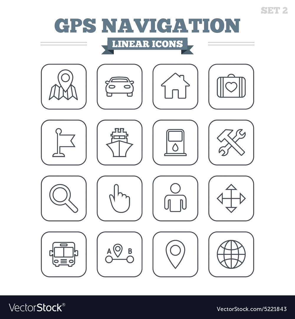 Gps navigation linear icons set thin outline Vector Image