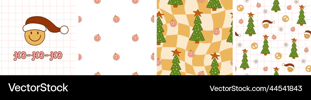 Groovy christmas pattern set retro 70s hippie Vector Image