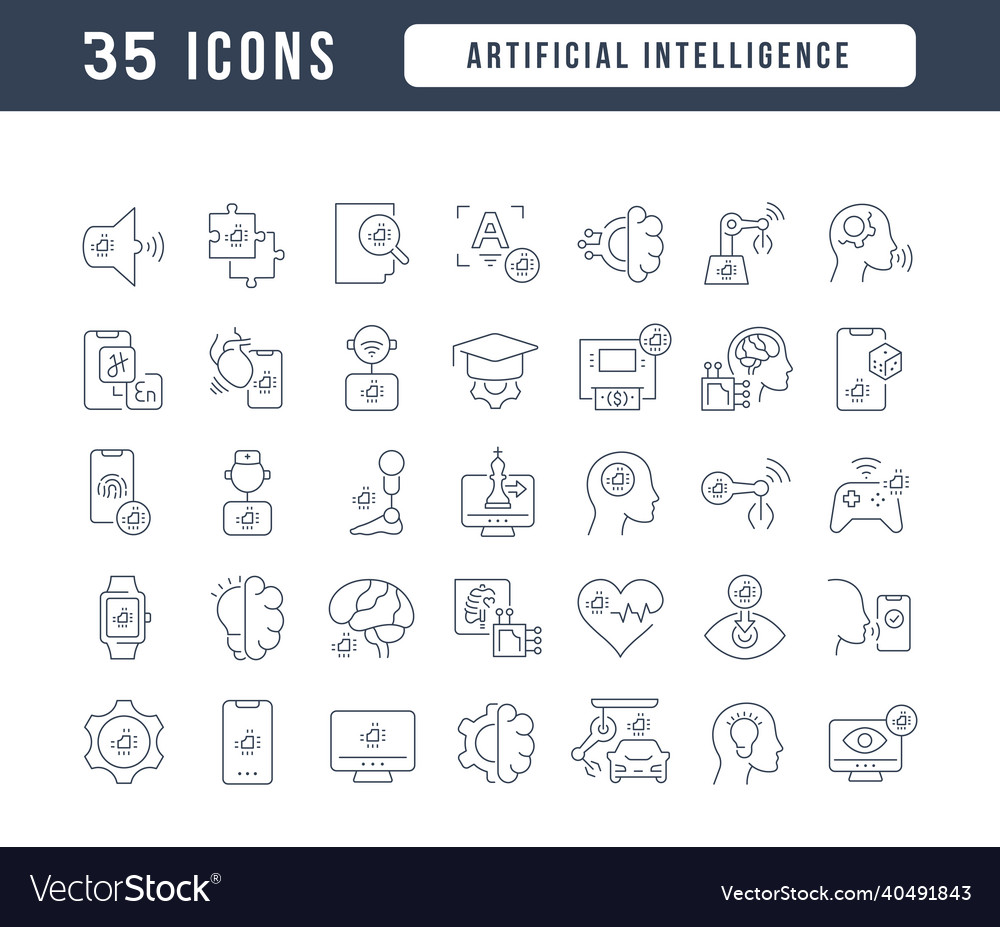 Set of linear icons of artificial intelligence Vector Image