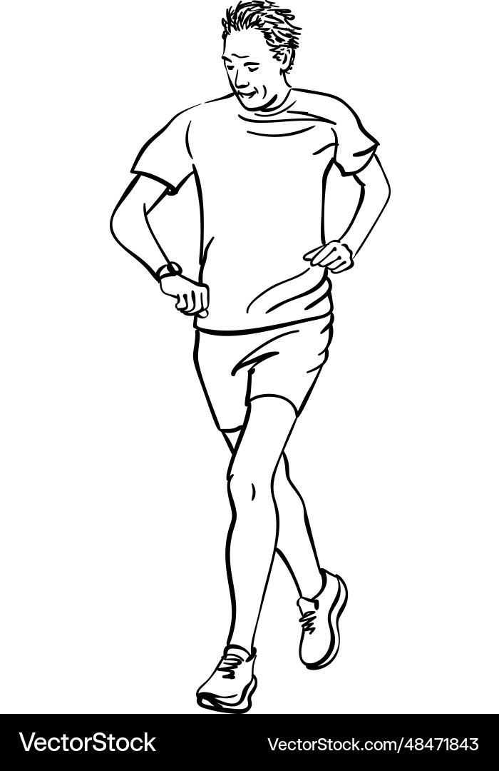 Sketch of running man hand drawn linear Royalty Free Vector