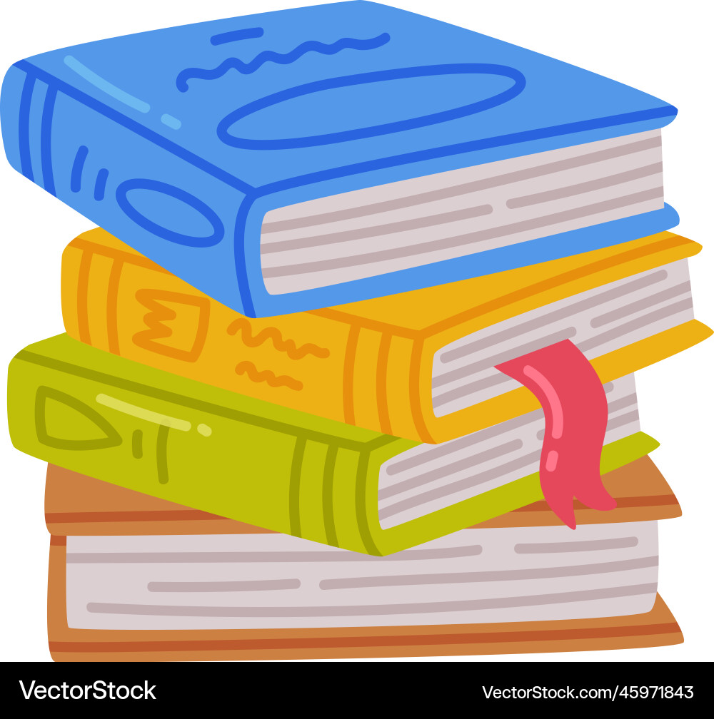 Stack of colorful books science hobby library Vector Image