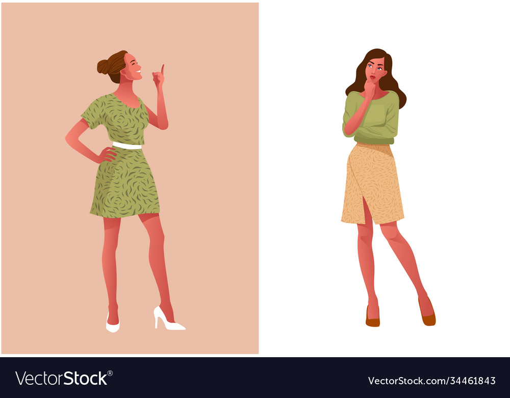 Thinking girl beautiful face with question mark Vector Image