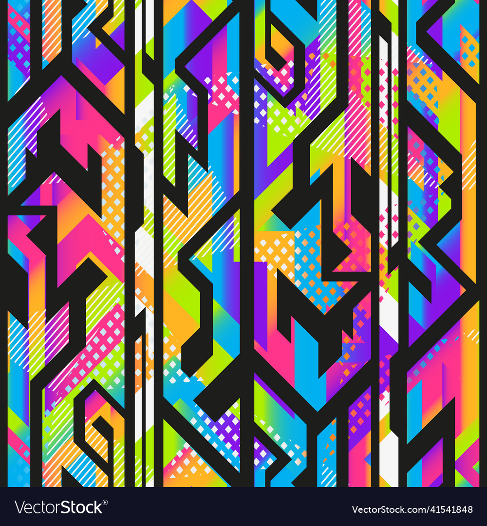 Abstract rainbow tech seamless pattern Royalty Free Vector