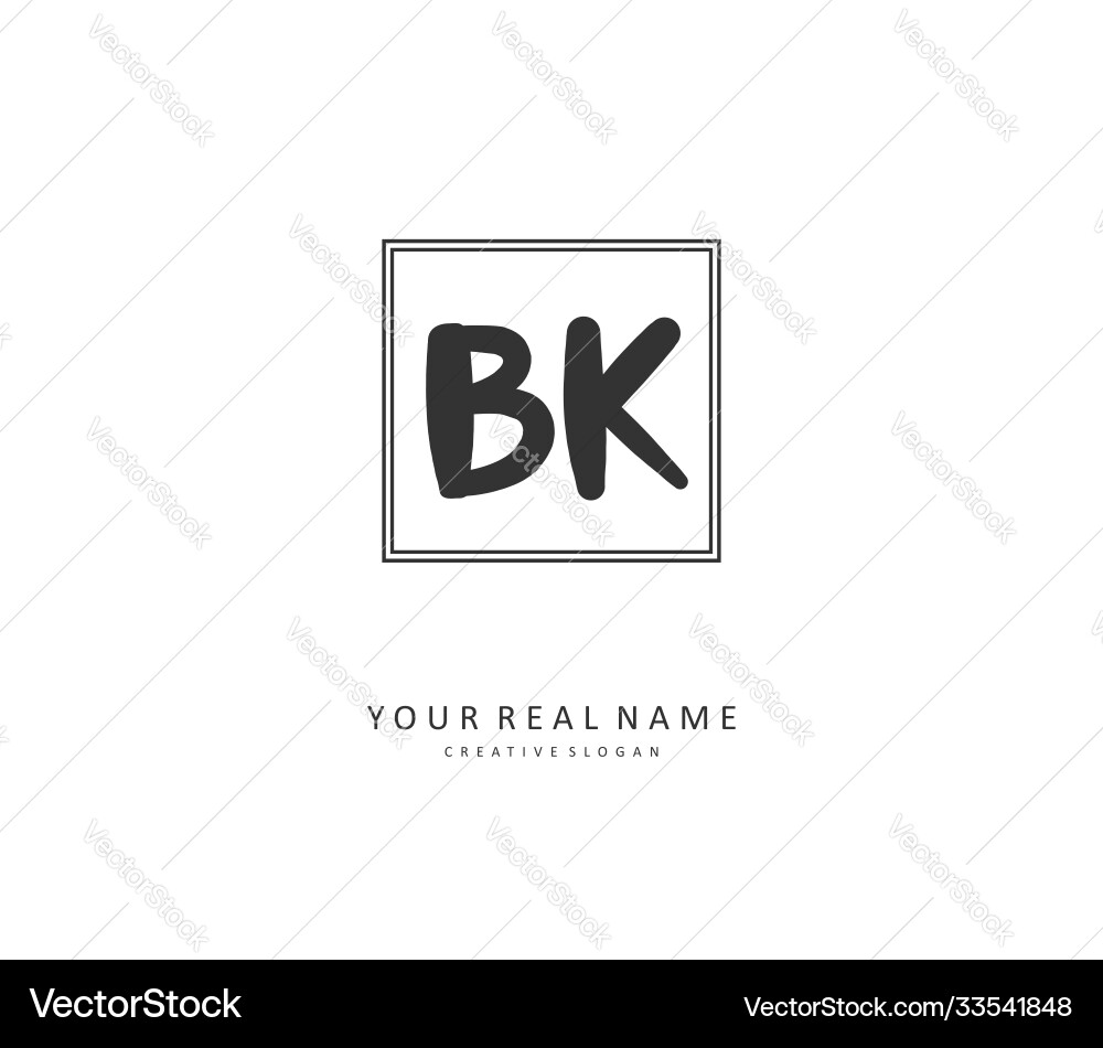 B k bk initial letter handwriting and signature Vector Image