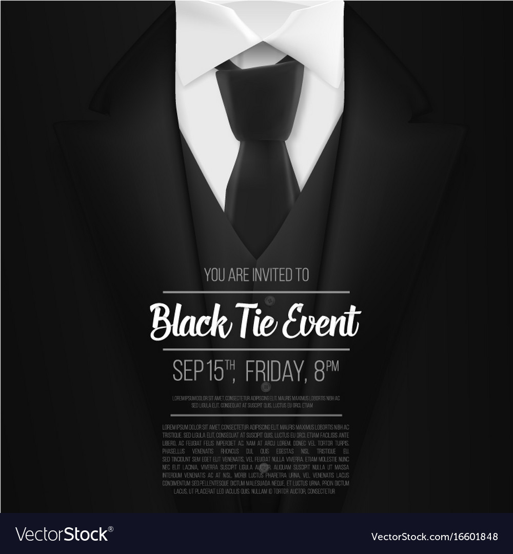 Black Suit Black Tie Event Invitation Template Vector Image