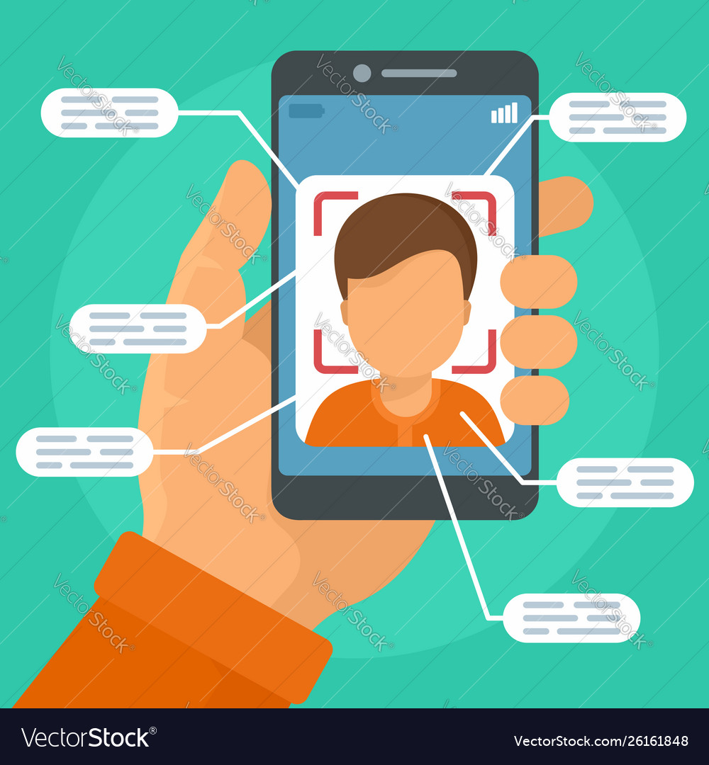 Face recognition system concept background flat Vector Image