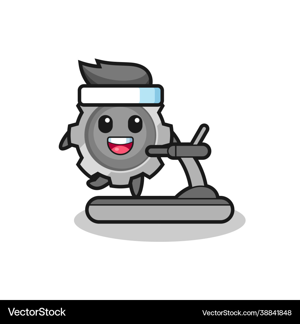Gear cartoon character walking on treadmill Vector Image