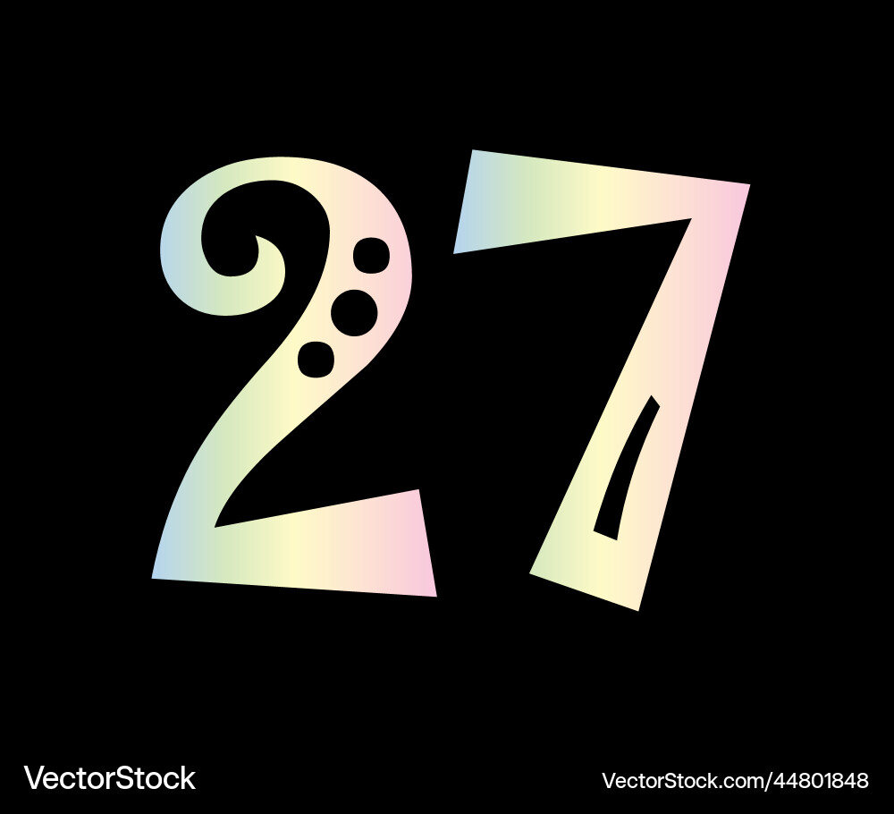 Number 27 styling font and pastel multi colors Vector Image
