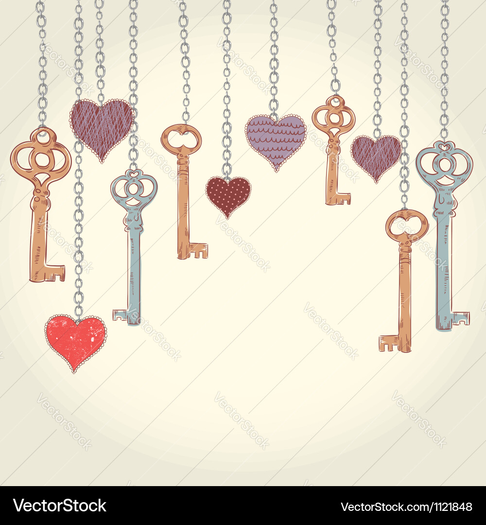 Romantic valentine invitation card with keys Vector Image
