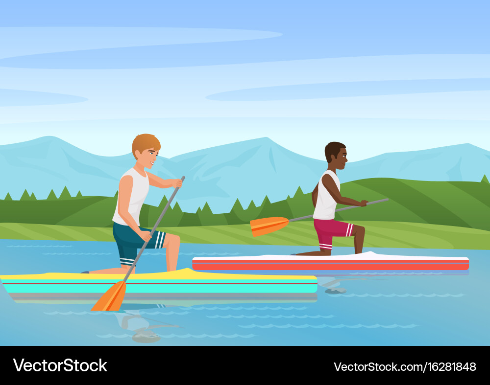Two sportsmen rowing and Royalty Free Vector Image