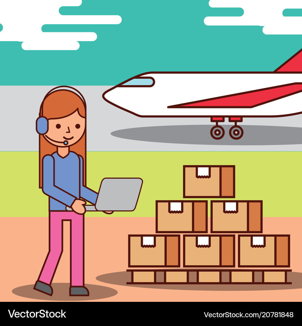 Woman cartoon operator logistic cardboard boxes Vector Image