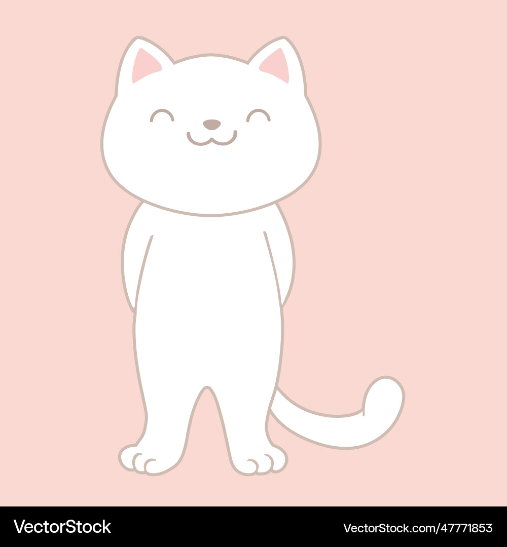 Cartoon white cat posing on pastel pink Royalty Free Vector