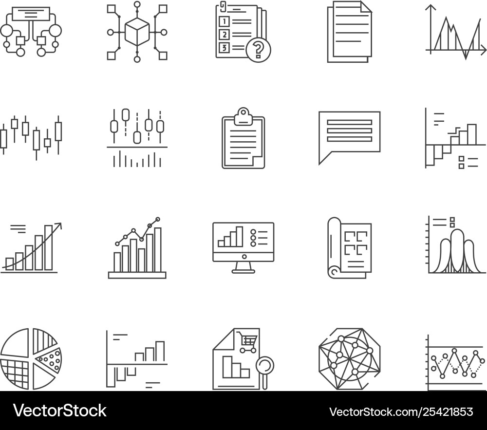 Chart line icons signs set outline Royalty Free Vector Image