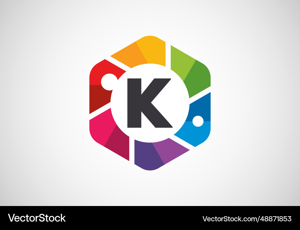 English alphabet k with camera shutter photo Vector Image