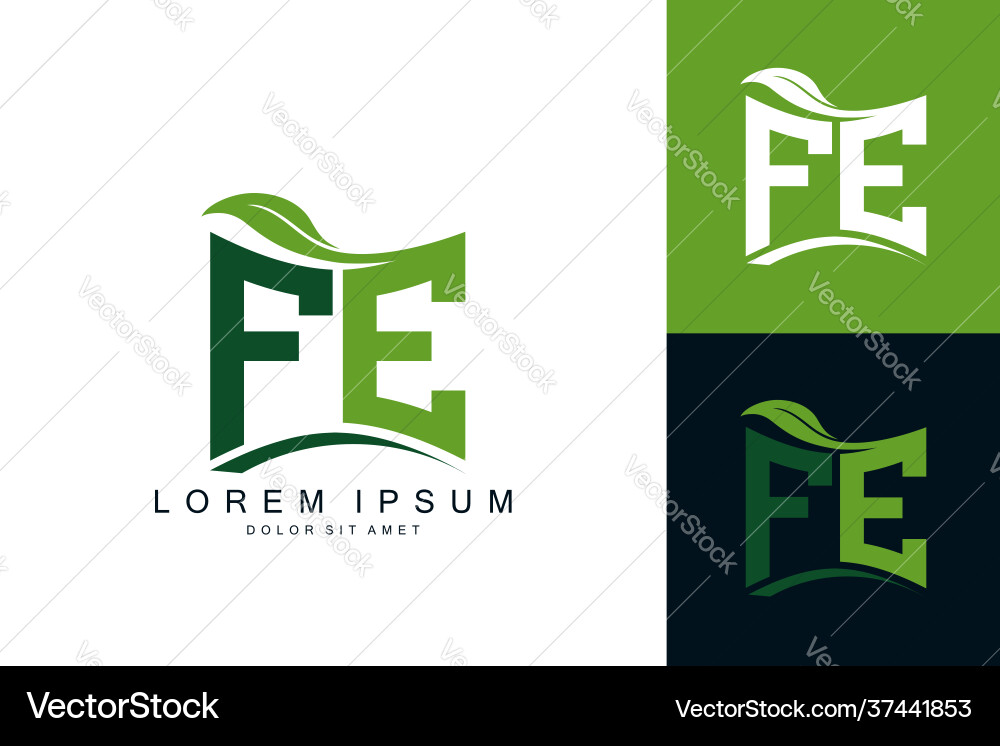 Fe logo monogram with green leaf nature organic Vector Image