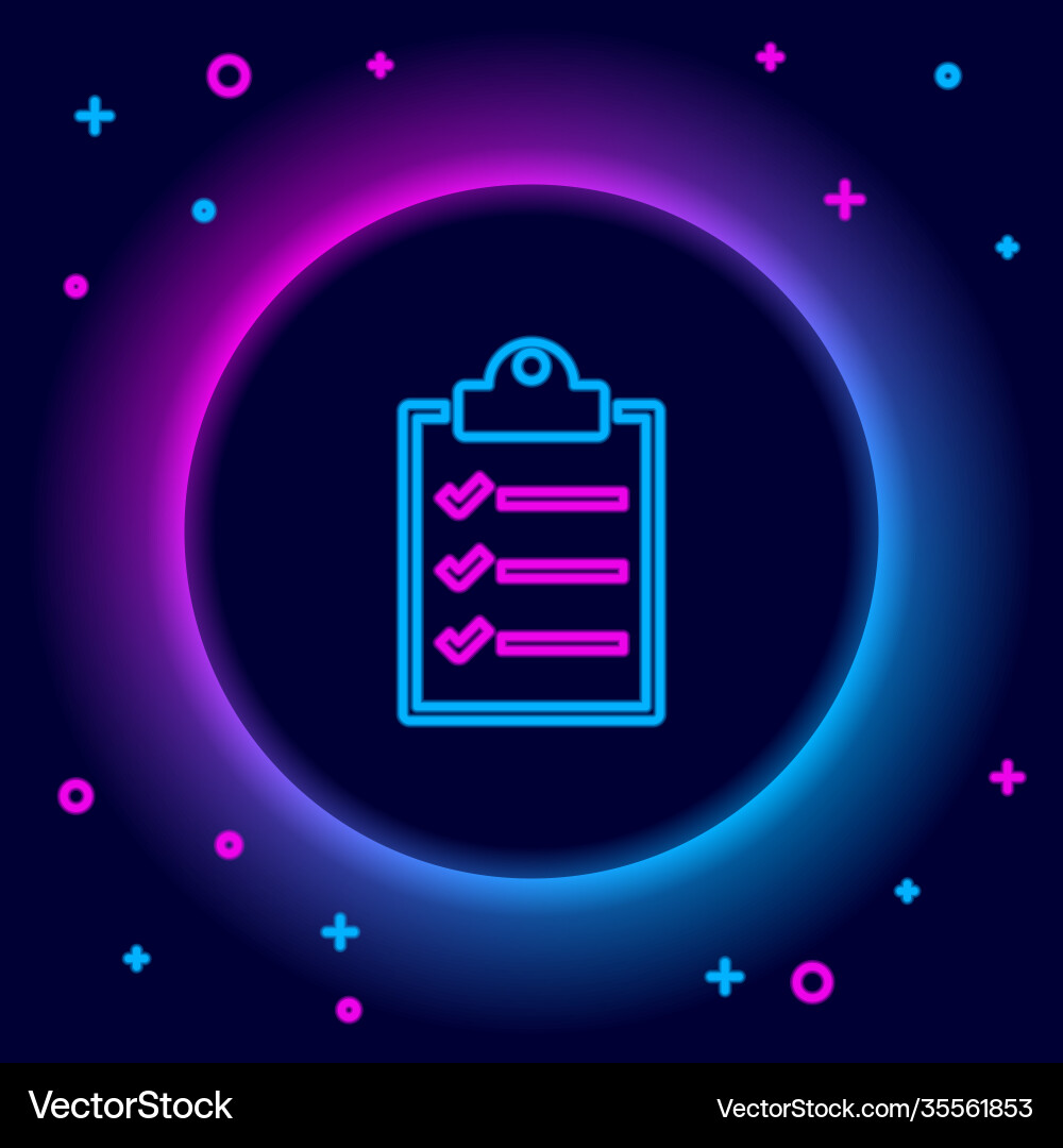 Glowing neon line clipboard with checklist icon Vector Image