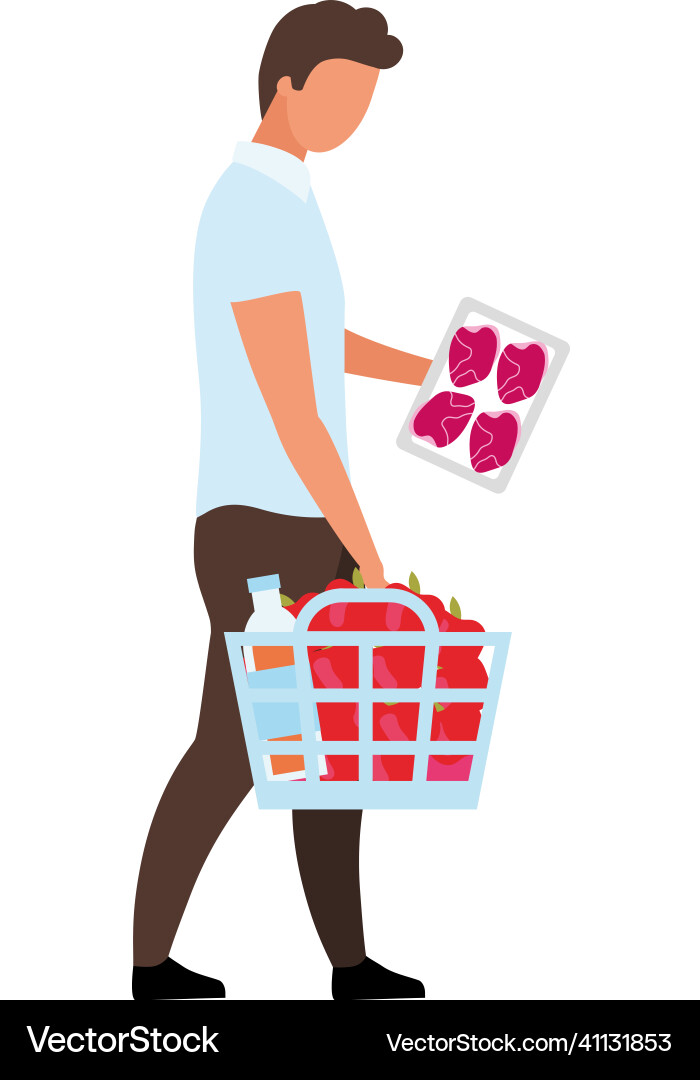 Male consumer choosing meat package semi flat Vector Image