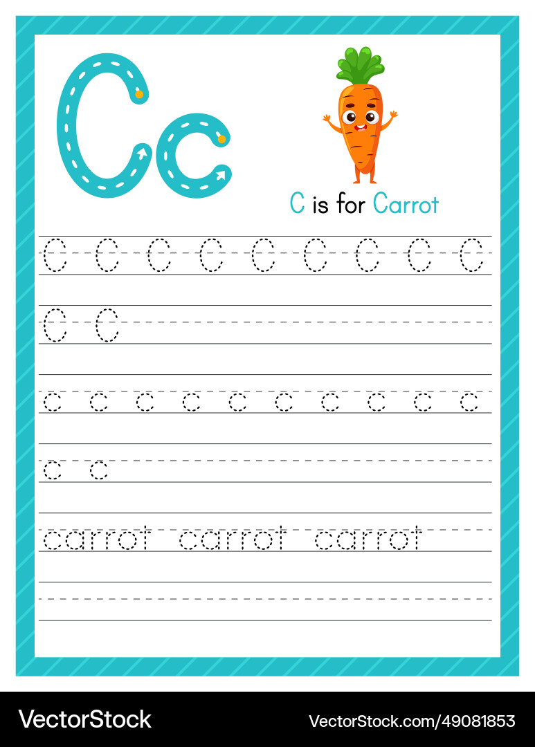 Trace letter c uppercase and lowercase alphabet Vector Image