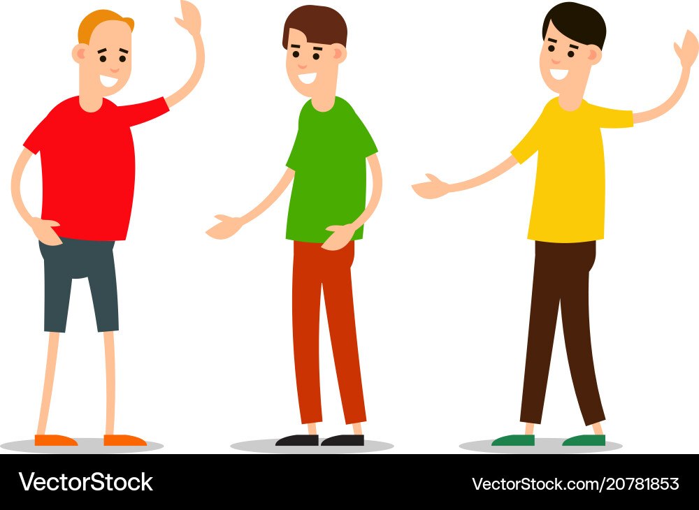 Young man standing and greet each other group Vector Image