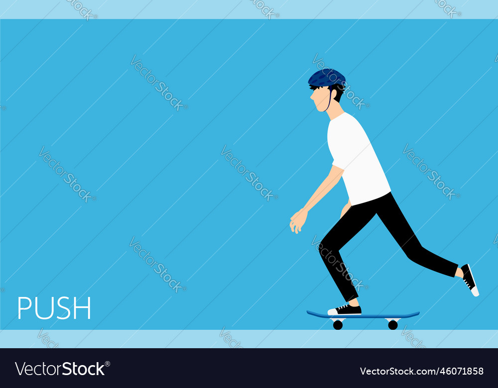 Basic skateboarding pose a man pushing kicking Vector Image Basic skateboarding pose a man pushing kicking Vector Image