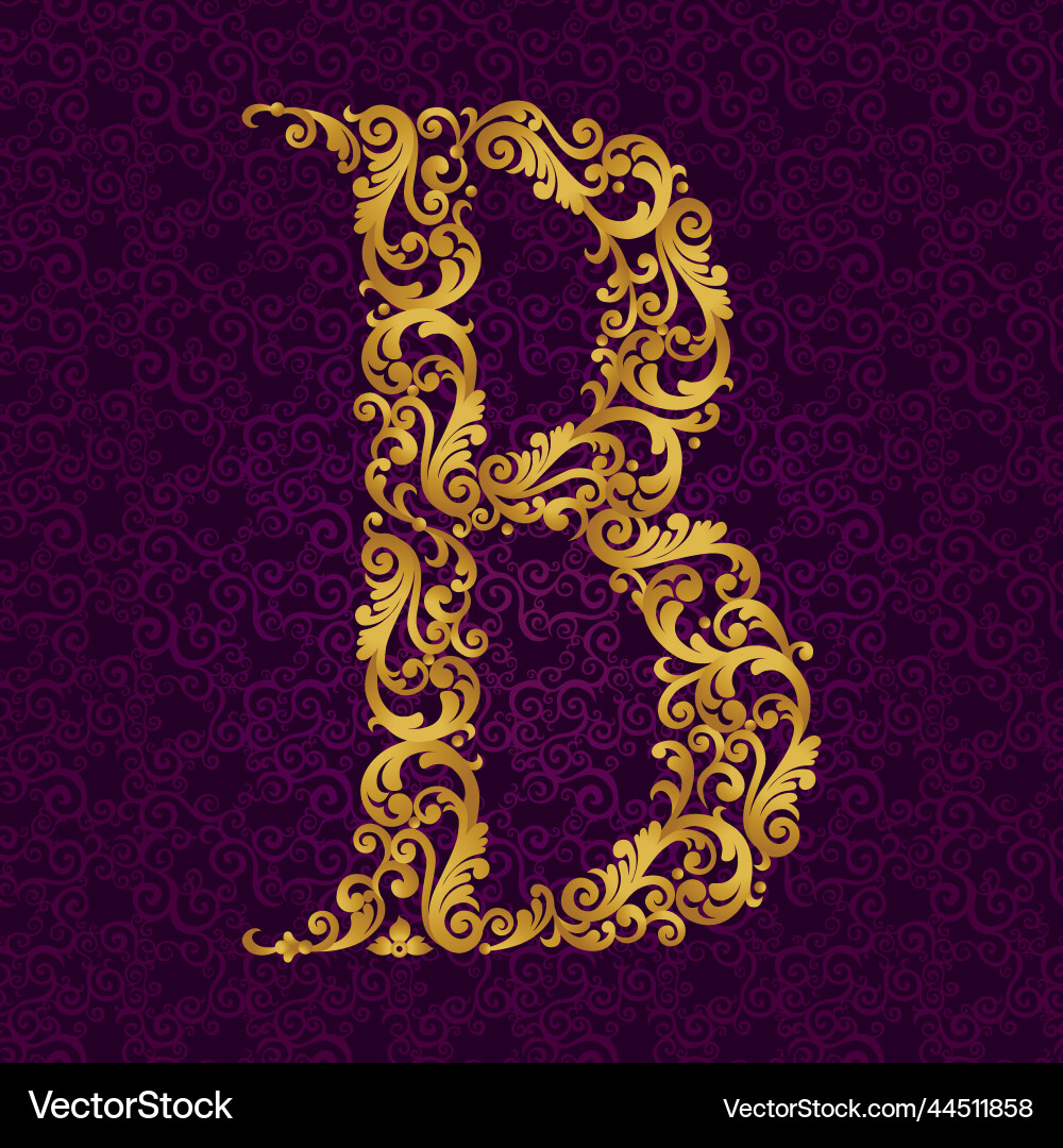 Gold font type letter b uppercase Royalty Free Vector Image