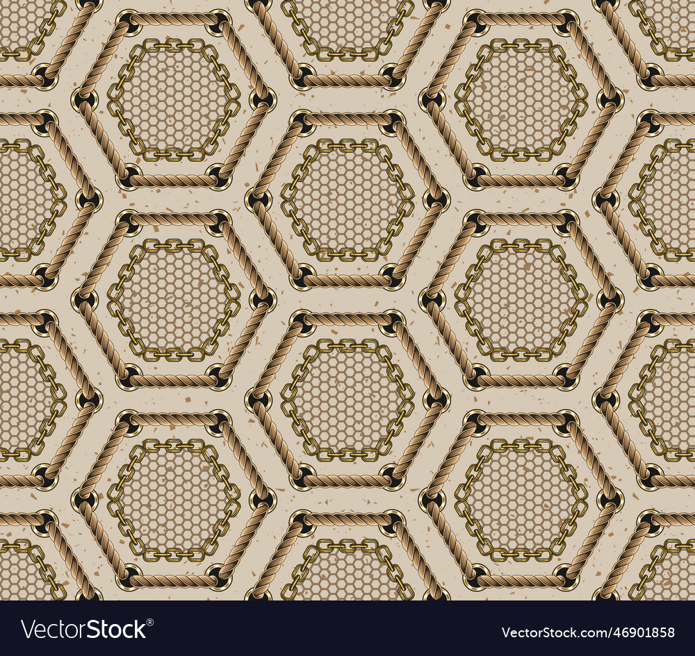 Hexagonal pattern with rope lacing chains Vector Image
