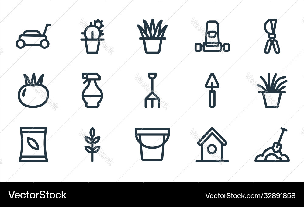 Landscaping equipment line icons linear set Vector Image