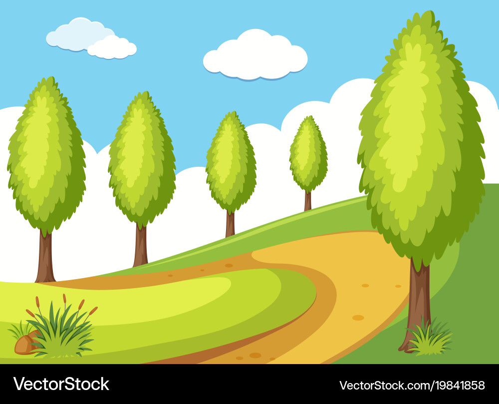 Nature scene with trees and road Royalty Free Vector Image