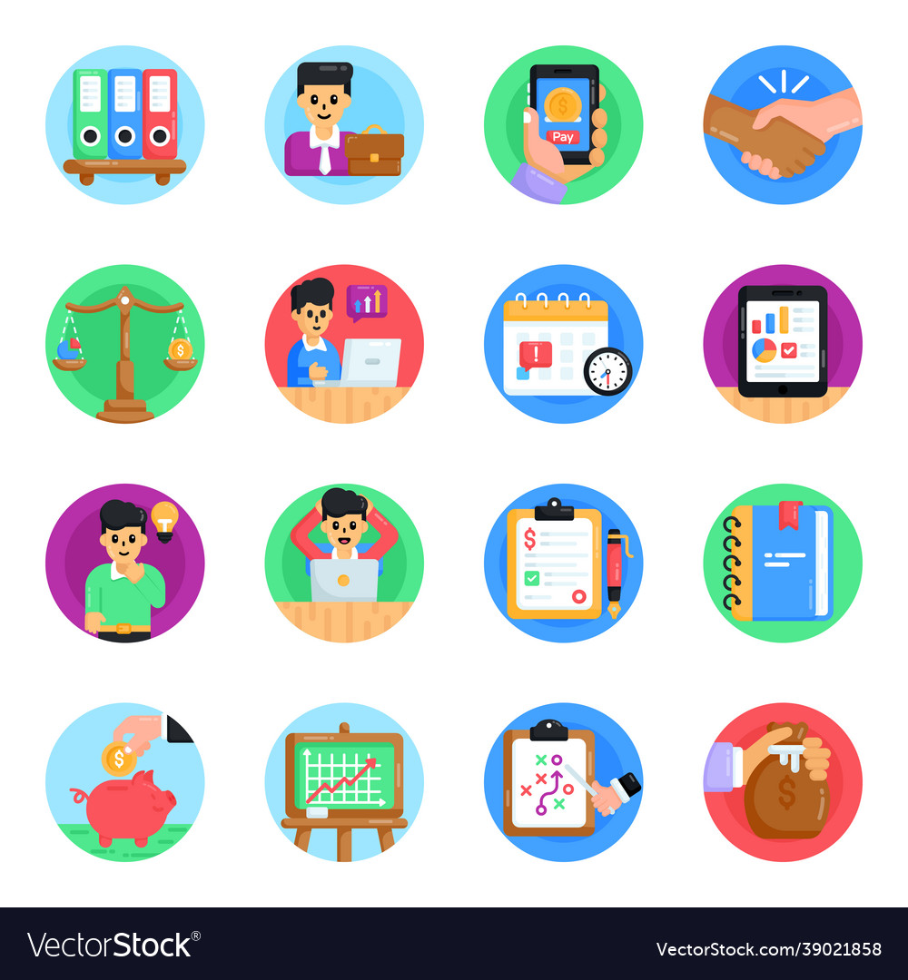 Pack business flat icons Royalty Free Vector Image