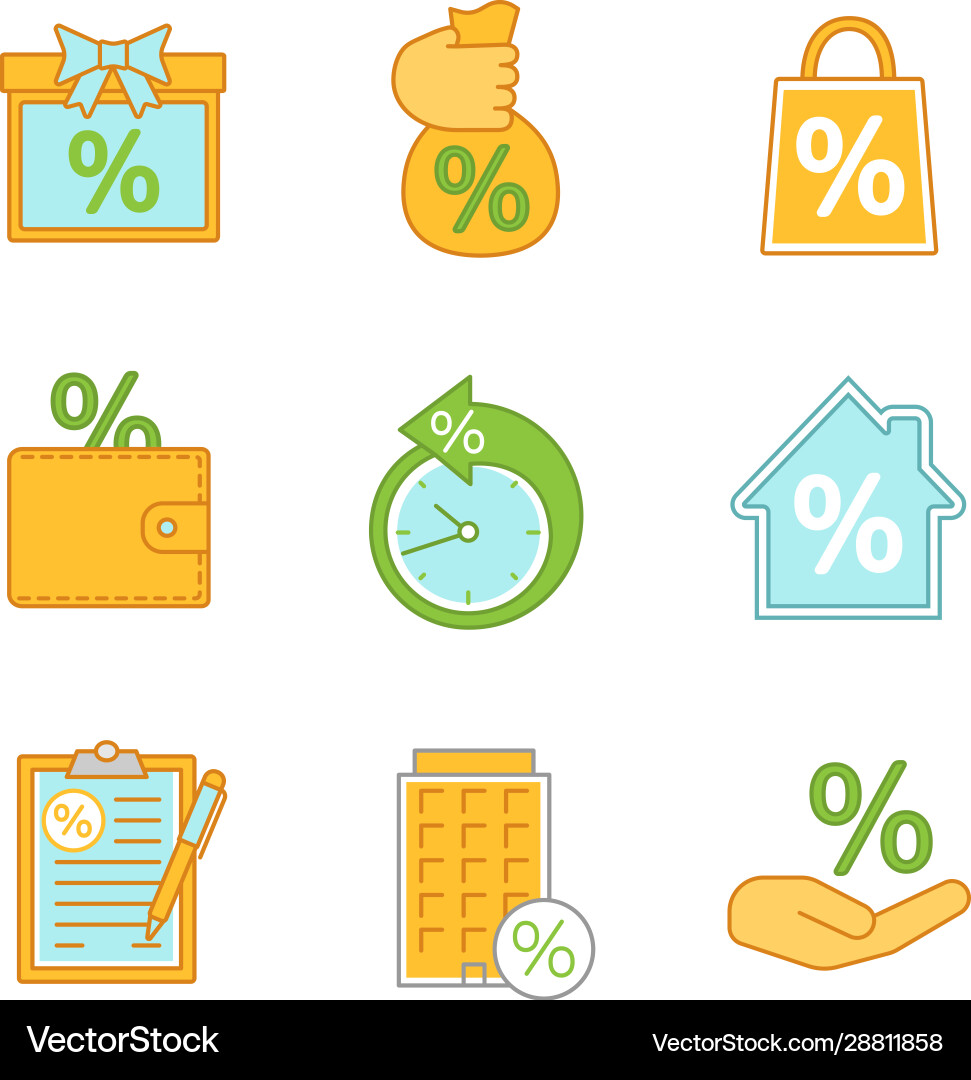 Percents color icons set Royalty Free Vector Image