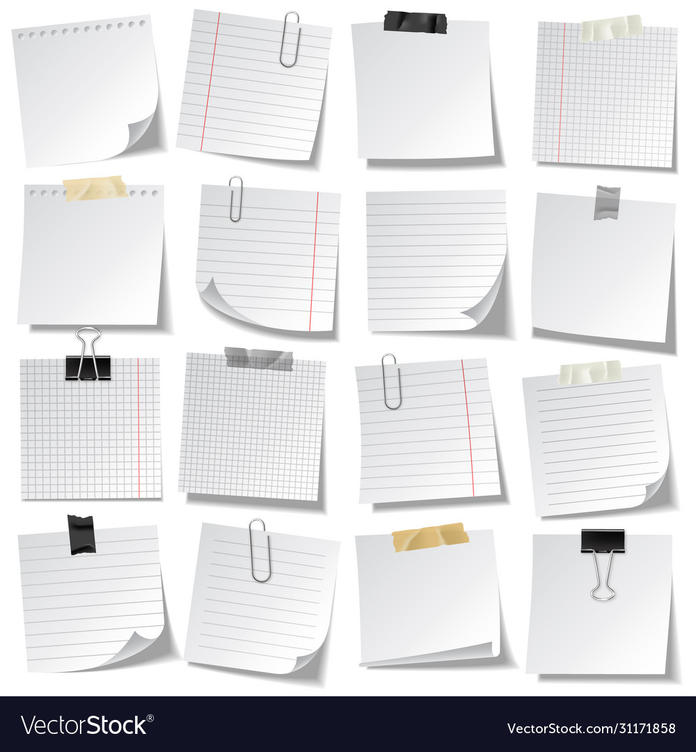 Realistic lined sticky notes with clip binder Vector Image