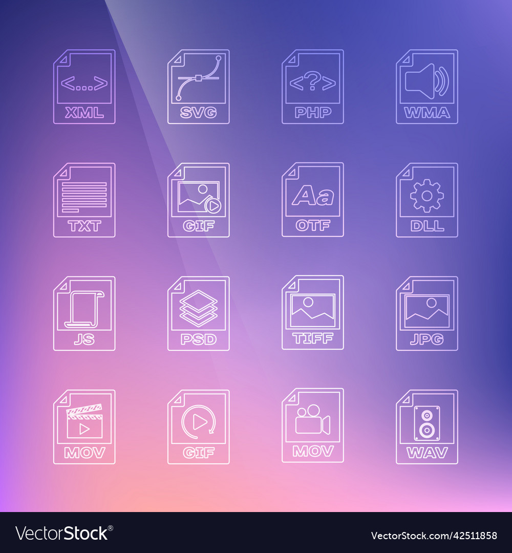 Set line wav file document jpg dll php gif Vector Image