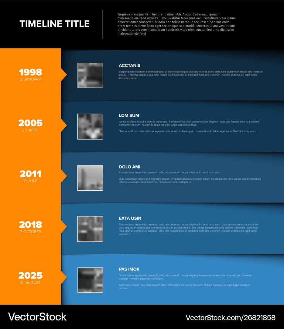 Timeline template with blue blocks and photo Vector Image