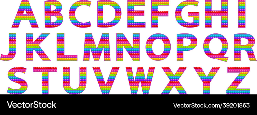 Bright letters simple dimple pop it rainbow color Vector Image