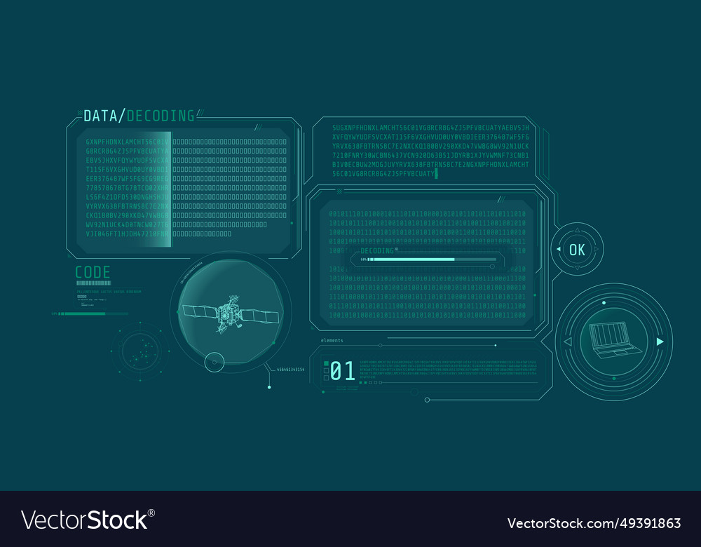 Futuristic interface of satellite data decoding Vector Image