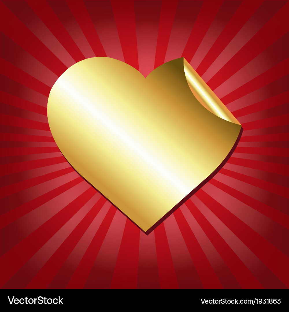 Gold hearts label with red sunburst Royalty Free Vector
