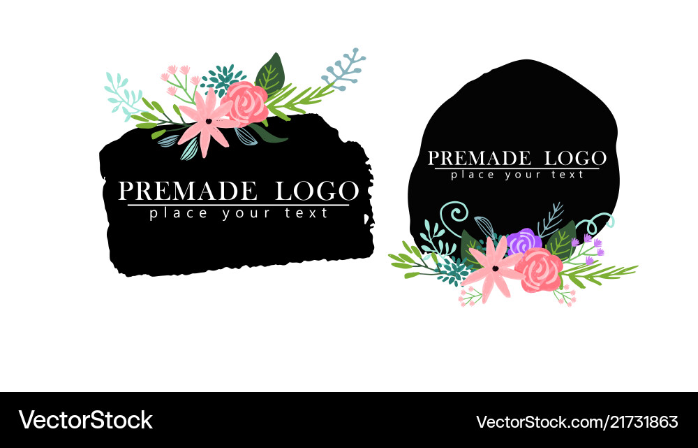 Hand drawn cute floral logo template Royalty Free Vector